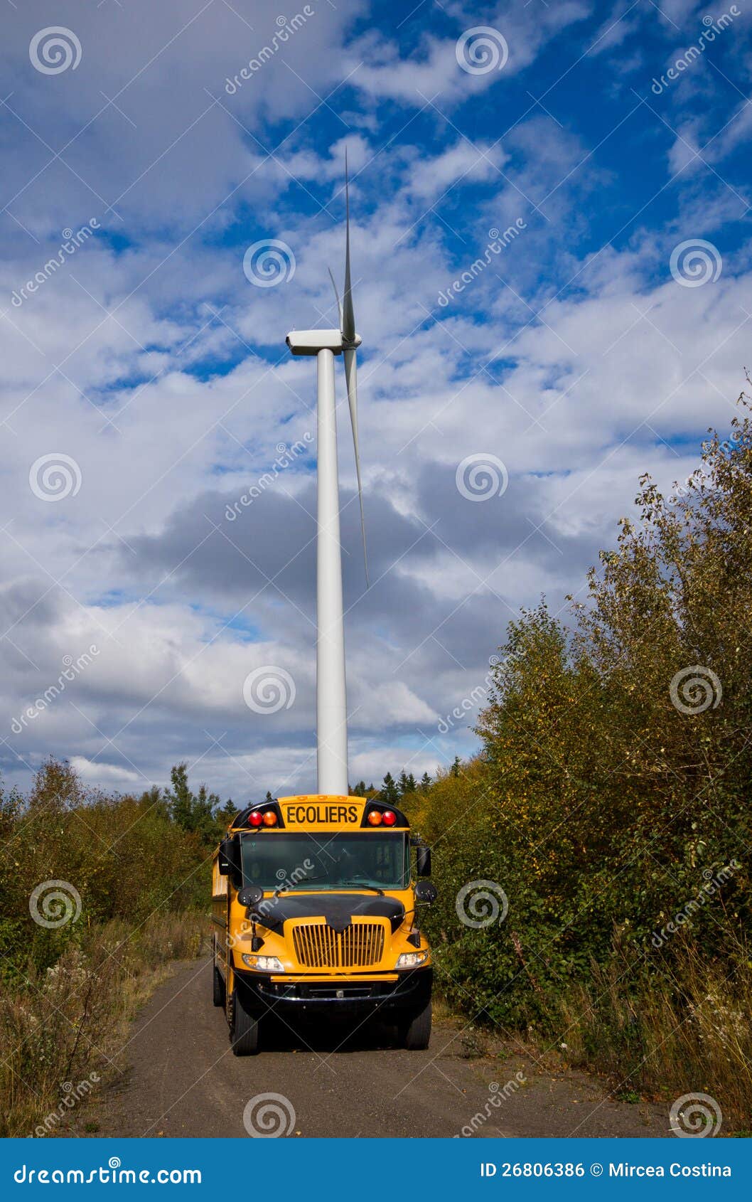 School bus and wind energy stock photo. Image of generating - 26806386