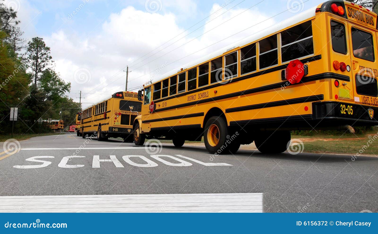 School buses on road stock photo. Image of road, yellow - 6156372