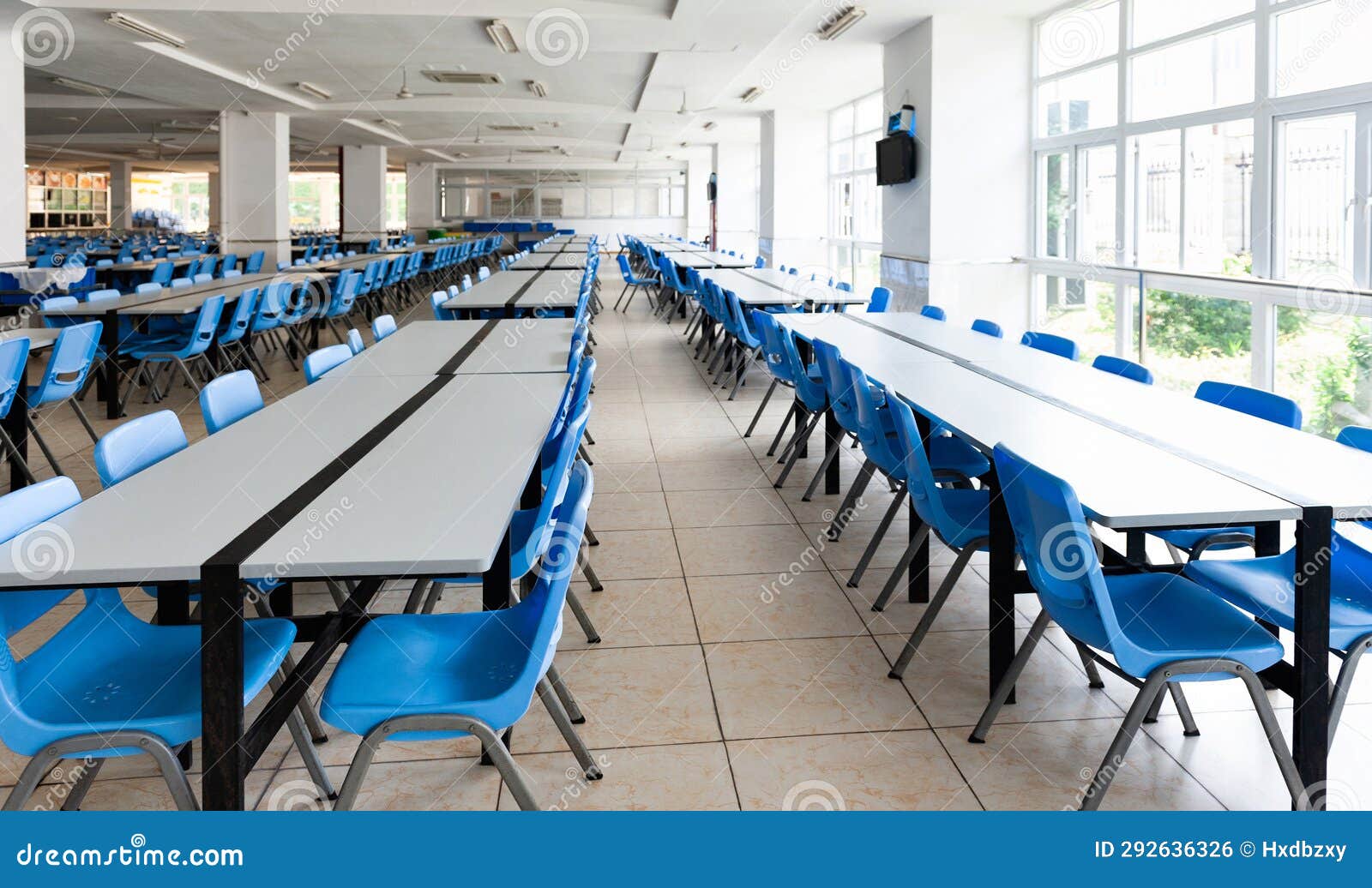 School Cafeteria with Empty Seats and Tables Stock Photo - Image of ...