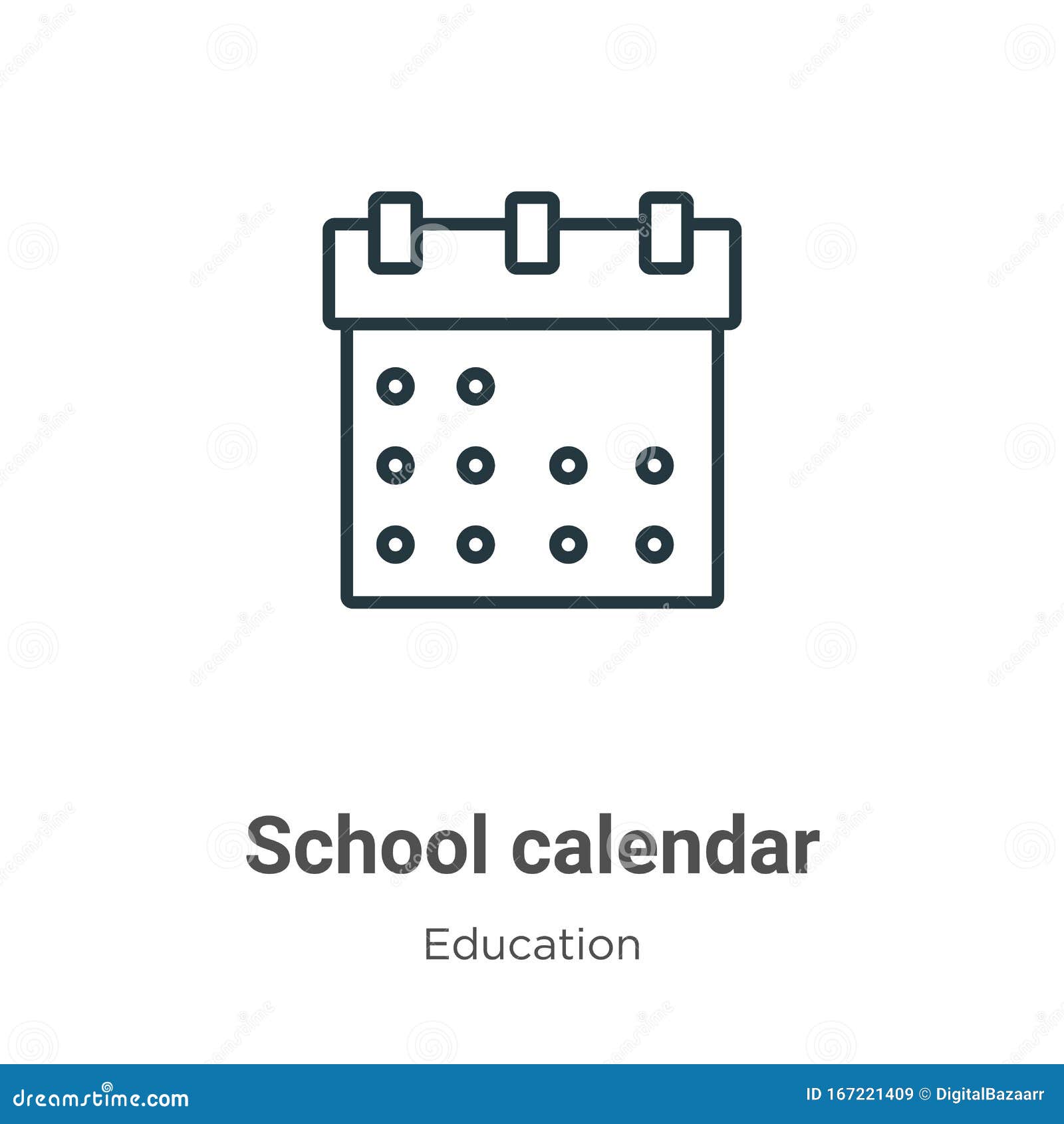School Calendar Outline Vector Icon. Thin Line Black School Calendar ...