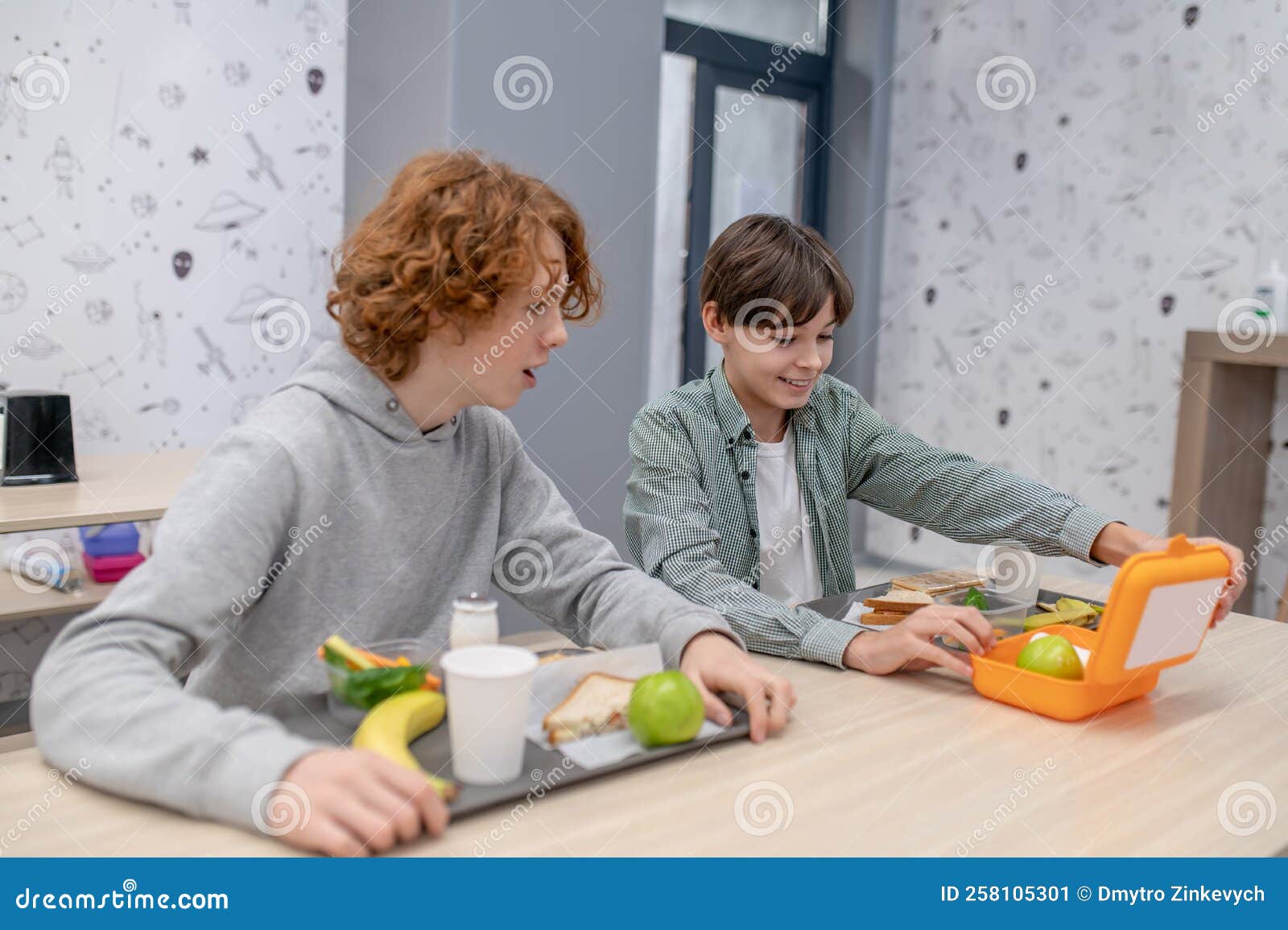 School Boys Having Lunch at School Canteen Stock Image - Image of ...