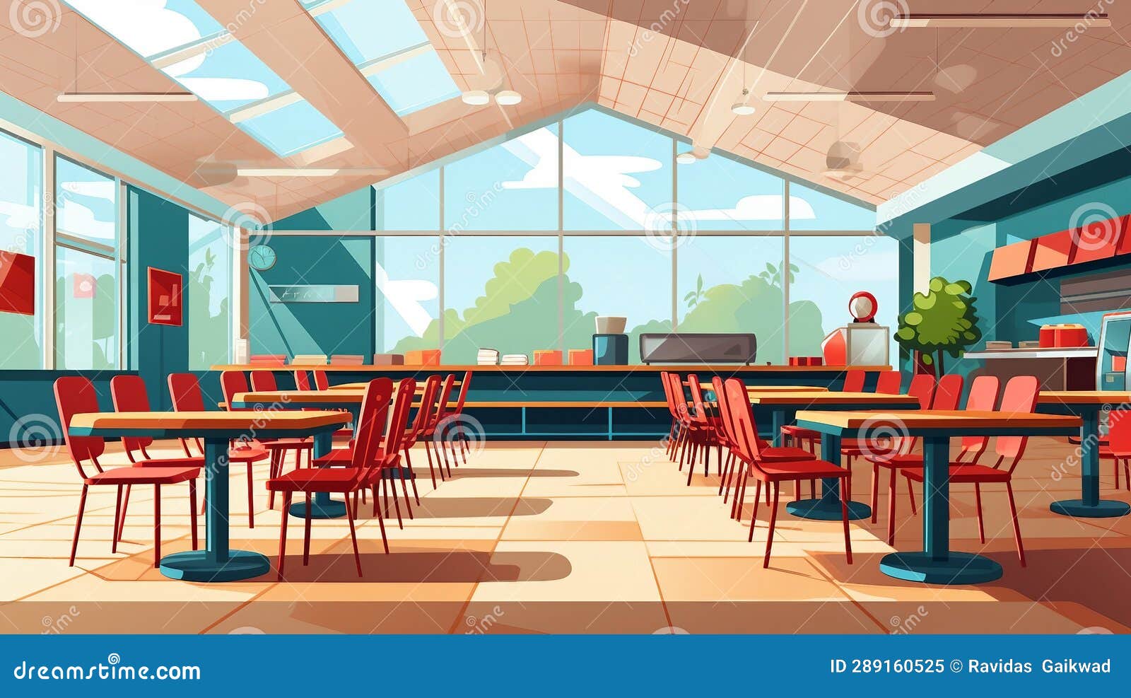 School Canteen Interior With Tables And Chairs Illustration AI ...
