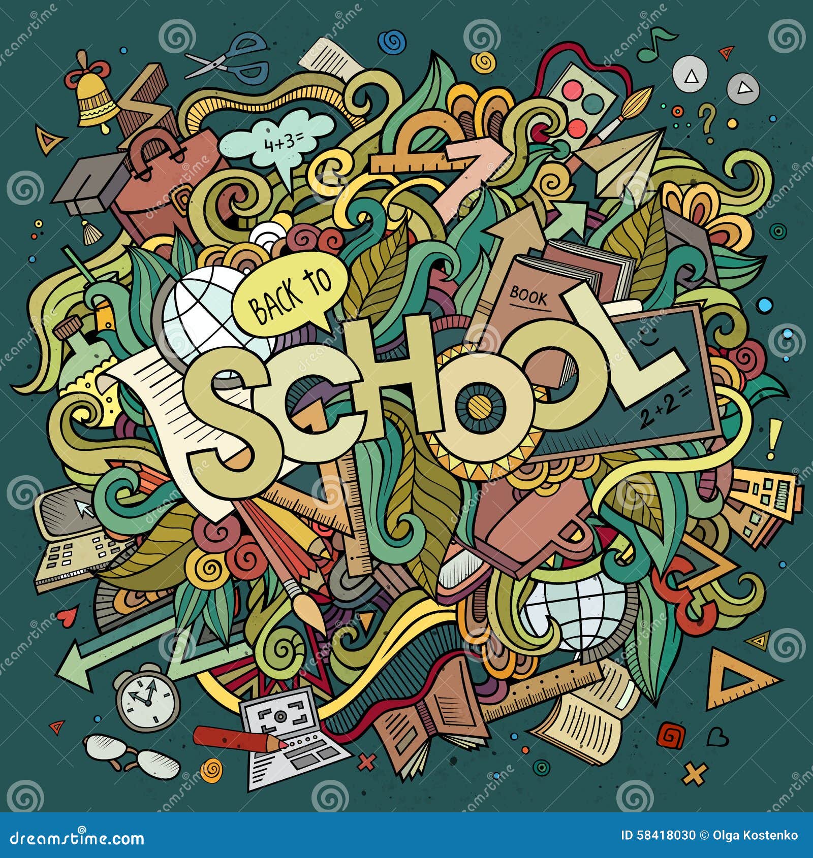 School Cartoon Hand Lettering and Doodles Elements Stock Vector ...