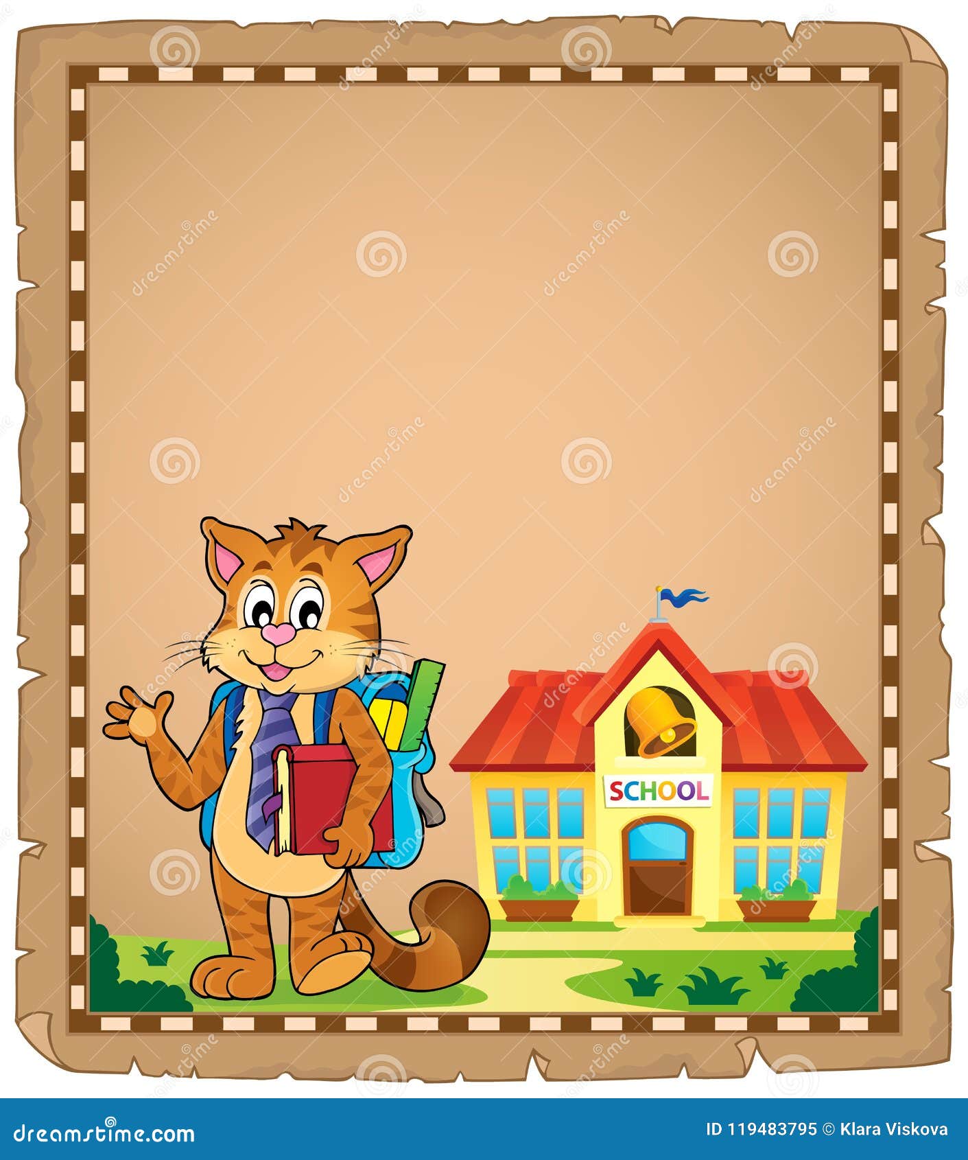 School Cat Theme Parchment 1 Stock Vector - Illustration of outdoor ...