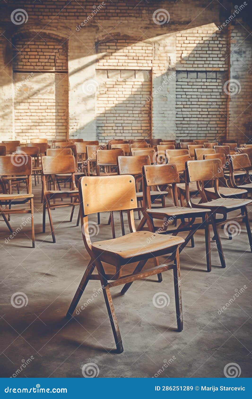School Chairs in an Empty Classroom Stock Illustration - Illustration ...