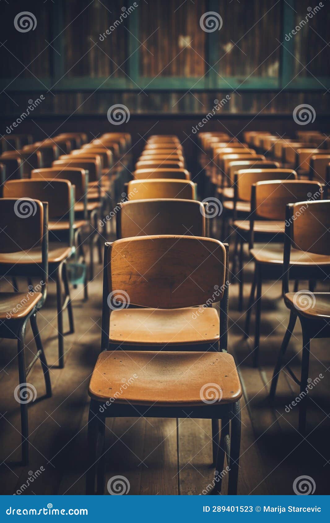 School Chairs in an Empty Classroom Stock Image - Image of lecture ...