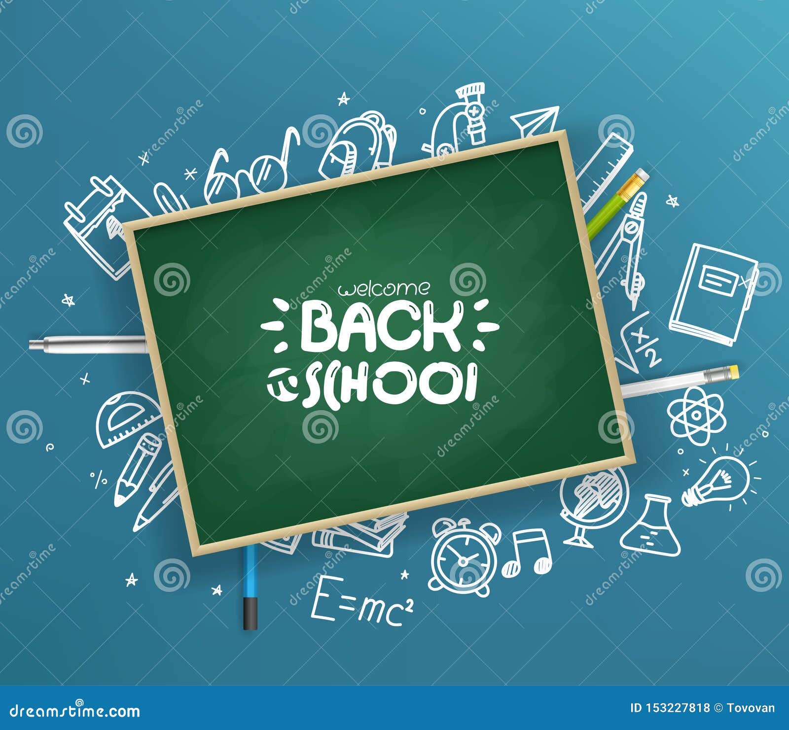 School Chalkboard with Different Stuff Stock Vector - Illustration of ...