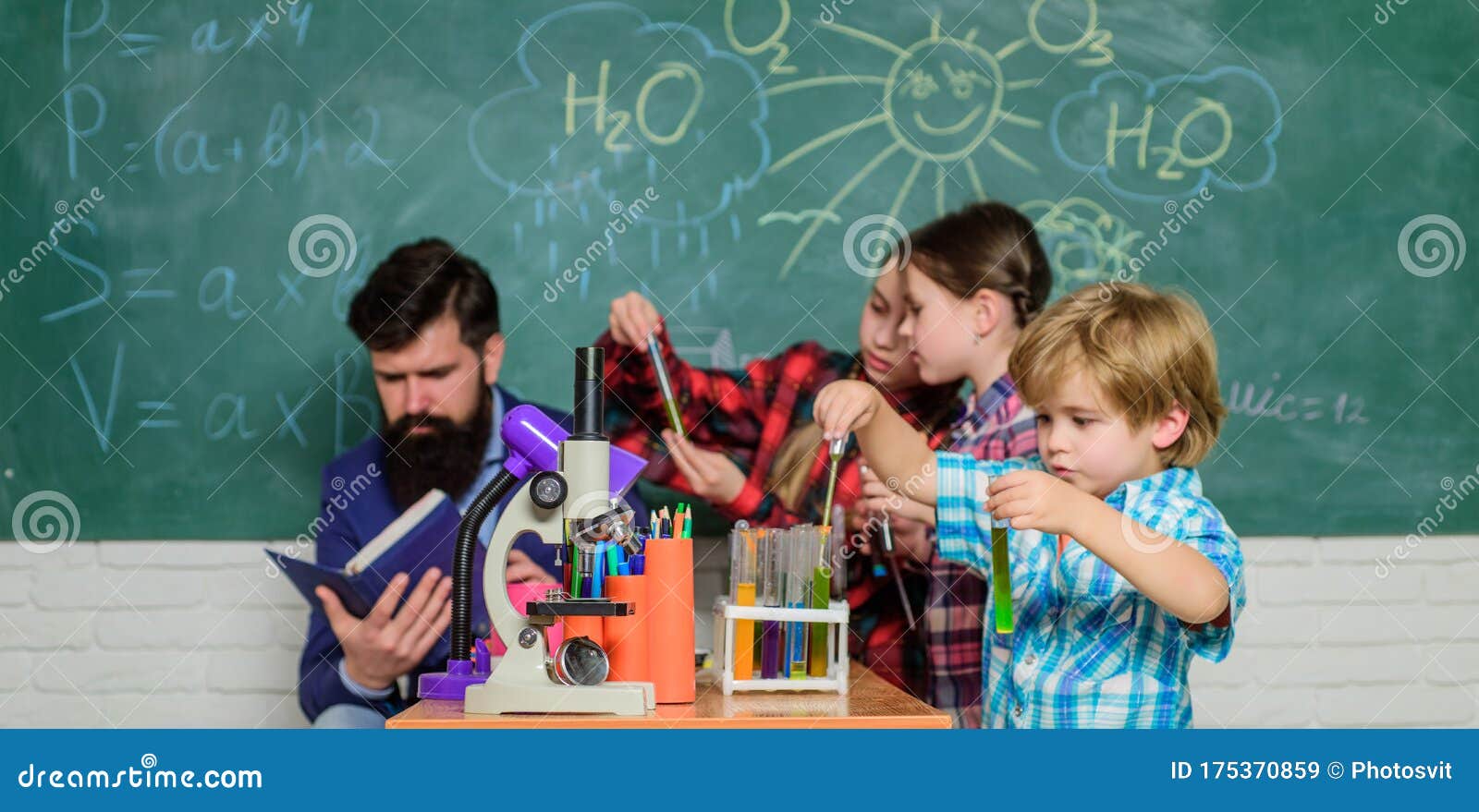 School Chemistry Lab Concept. Experimenting Together. Supportive ...