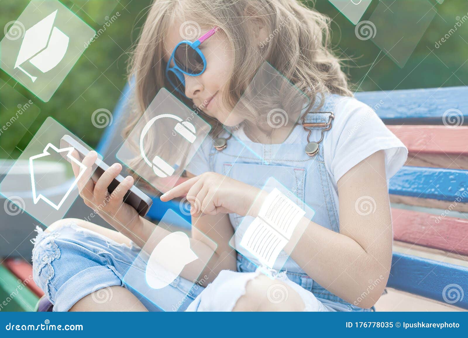 School Child Holding a Mobile Smartphone. Kid Studying Online. Touch ...