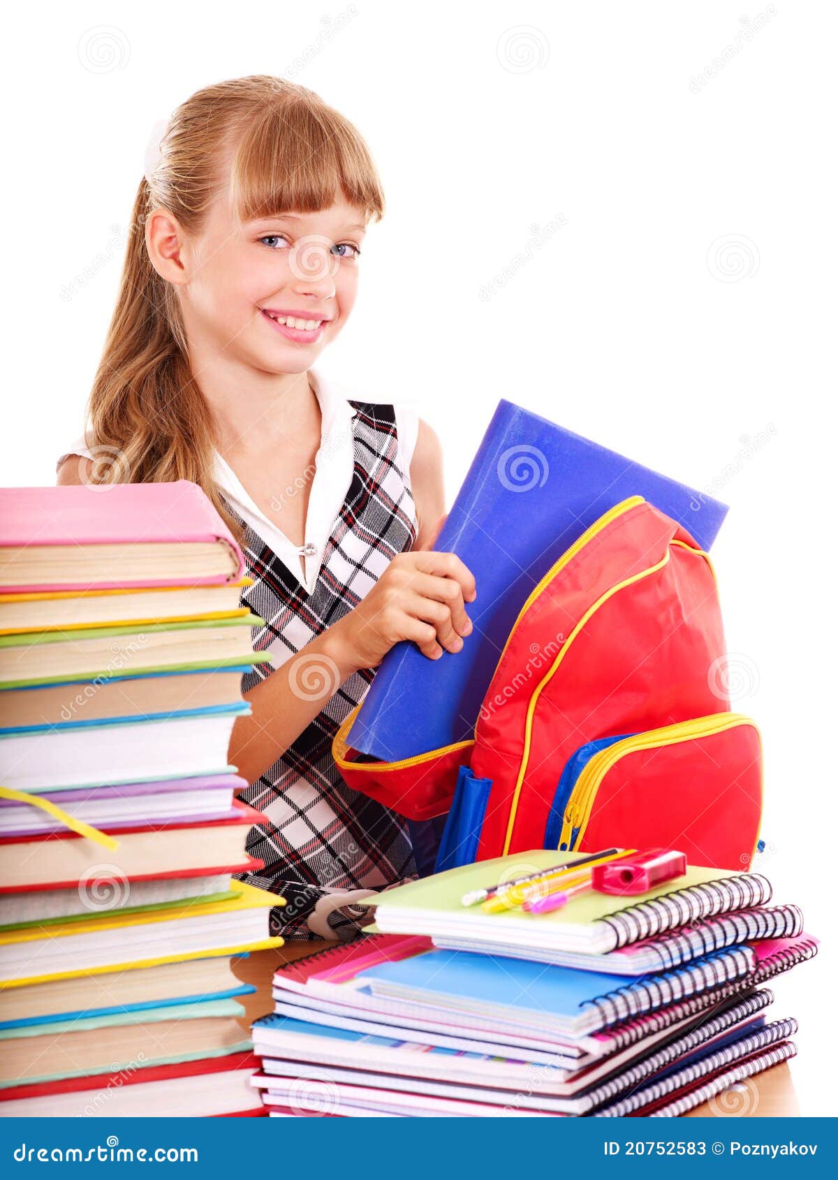 School Child Holding Stack of Books. Stock Image - Image of cute, books ...