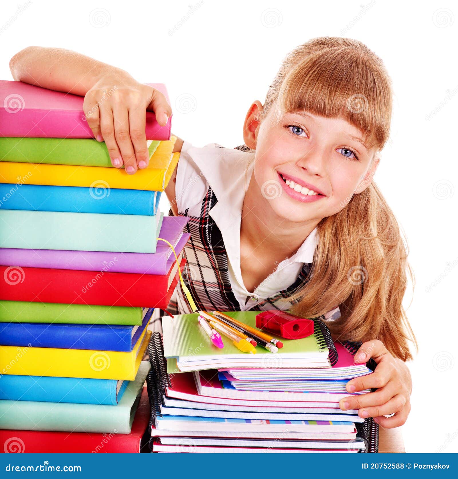 School Child Holding Stack of Books. Stock Photo - Image of books ...