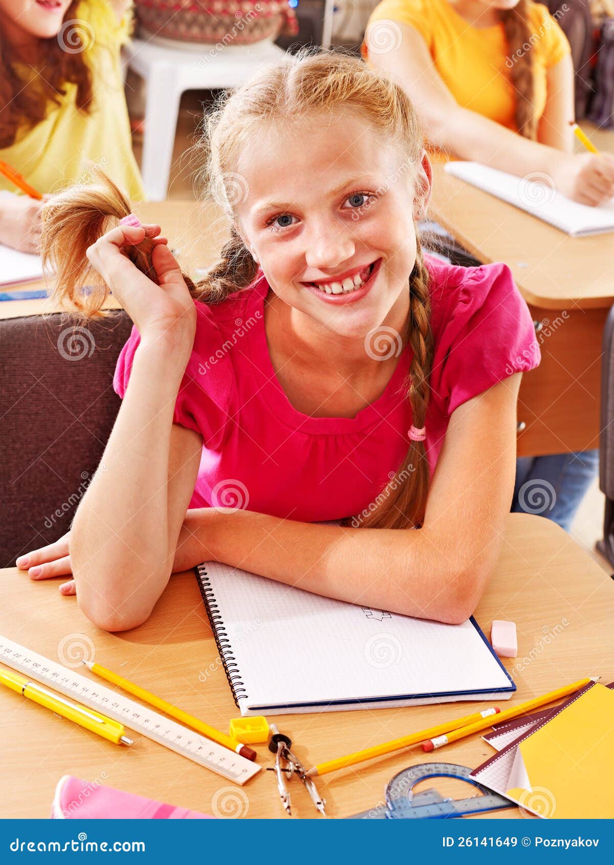 School Child Sitting in Classroom. Stock Image - Image of learning ...
