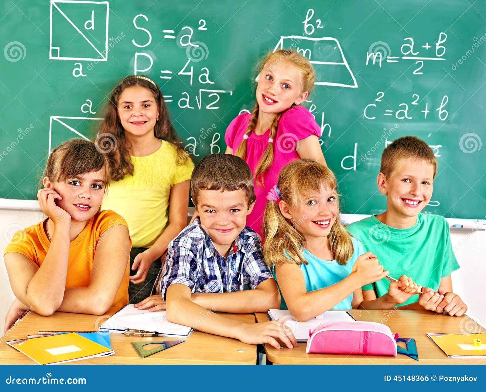 School Child Sitting in Classroom. Stock Photo - Image of board ...