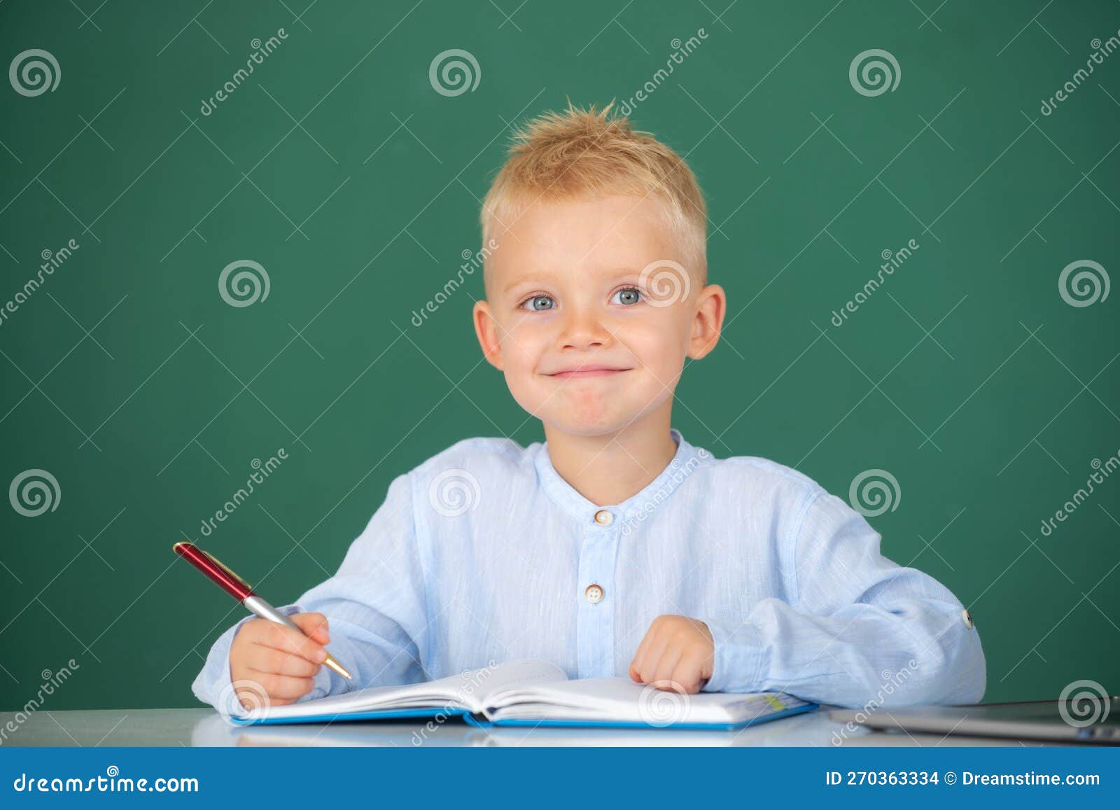 School Child Student Learn Lesson Sitting at Desk Studying. Kid Writing ...