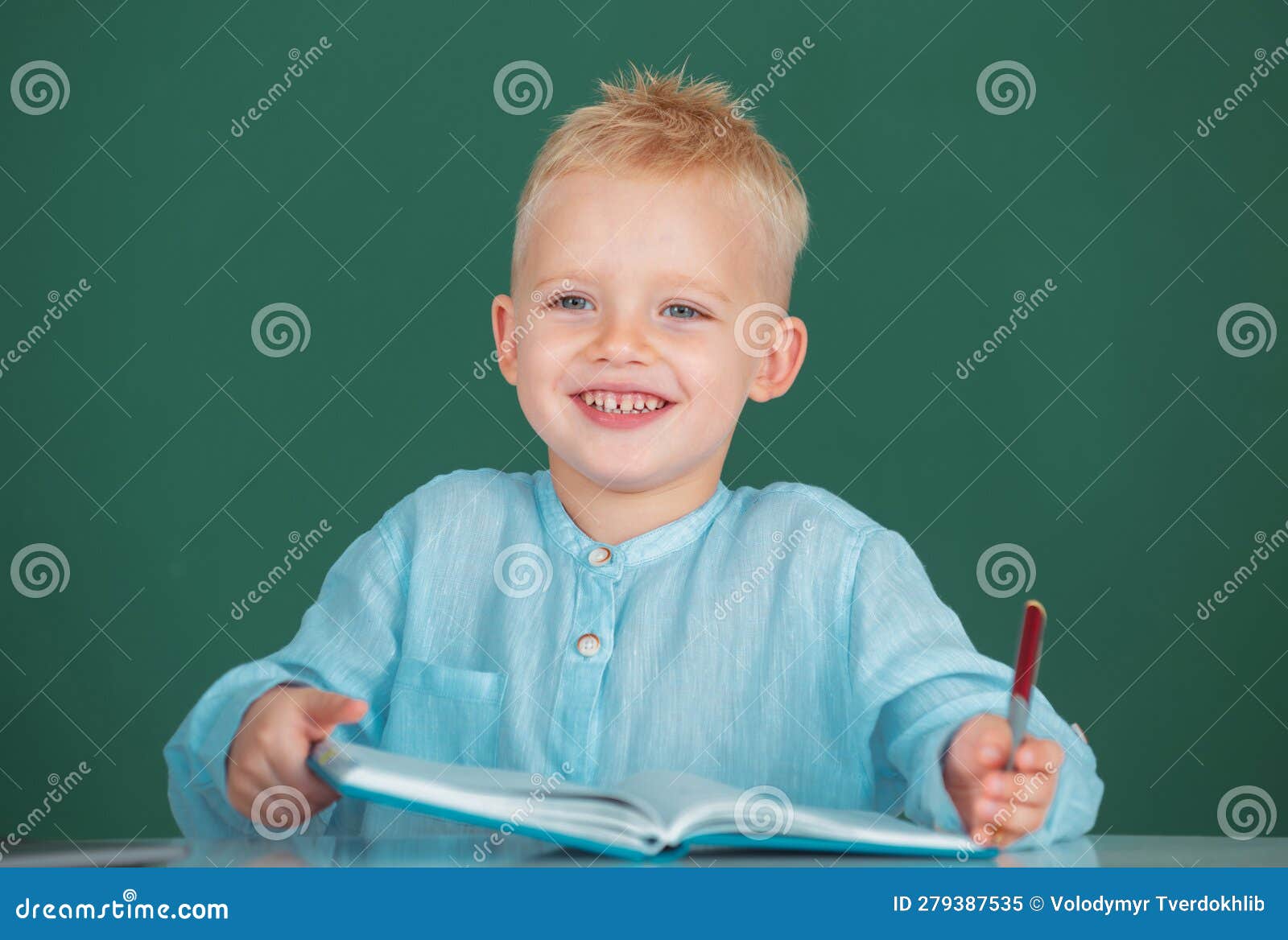 School Child Student Learn Lesson Sitting at Desk Studying. Kid Writing ...
