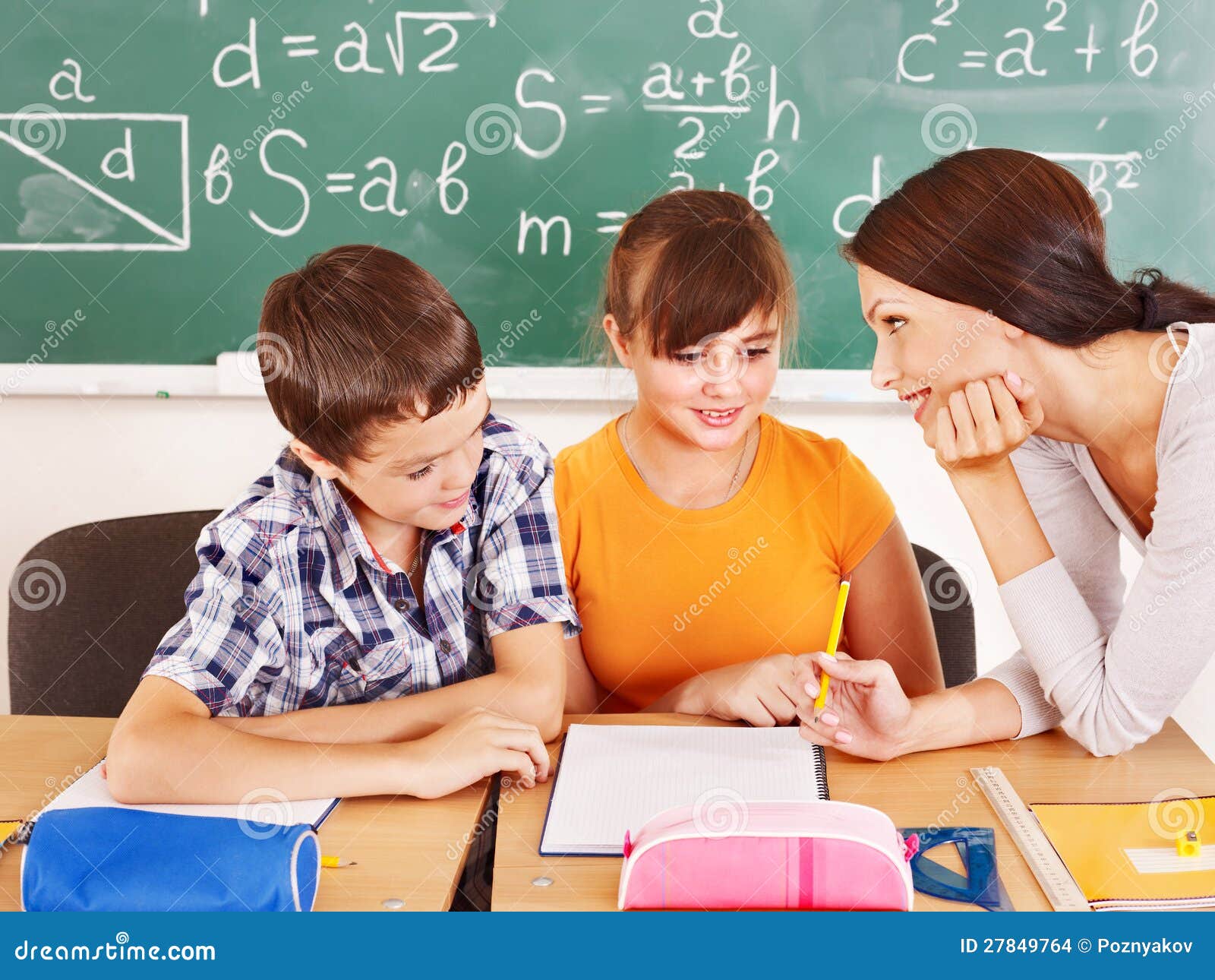 School child with teacher. stock photo. Image of green - 27849764