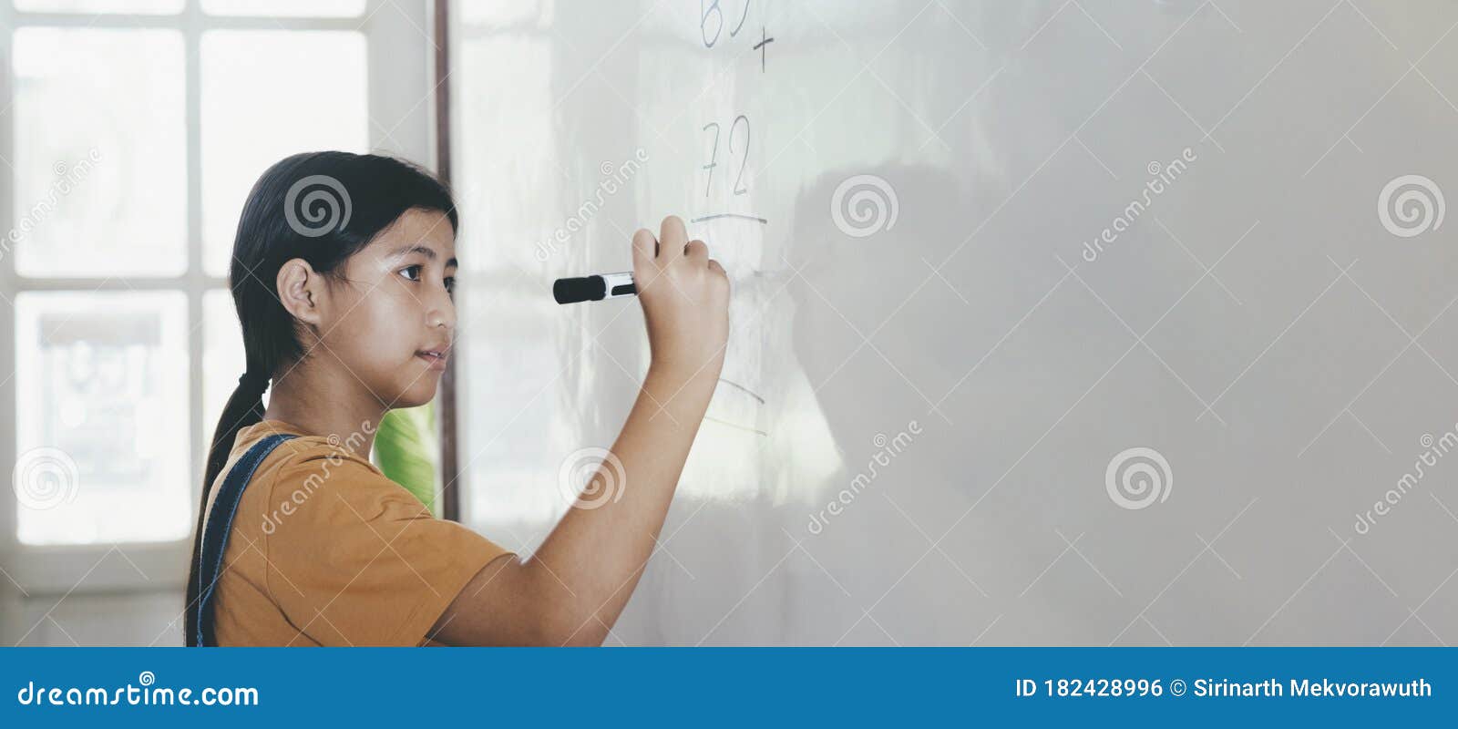 School Child Thinking while Doing Mathematics Problem Stock Photo ...