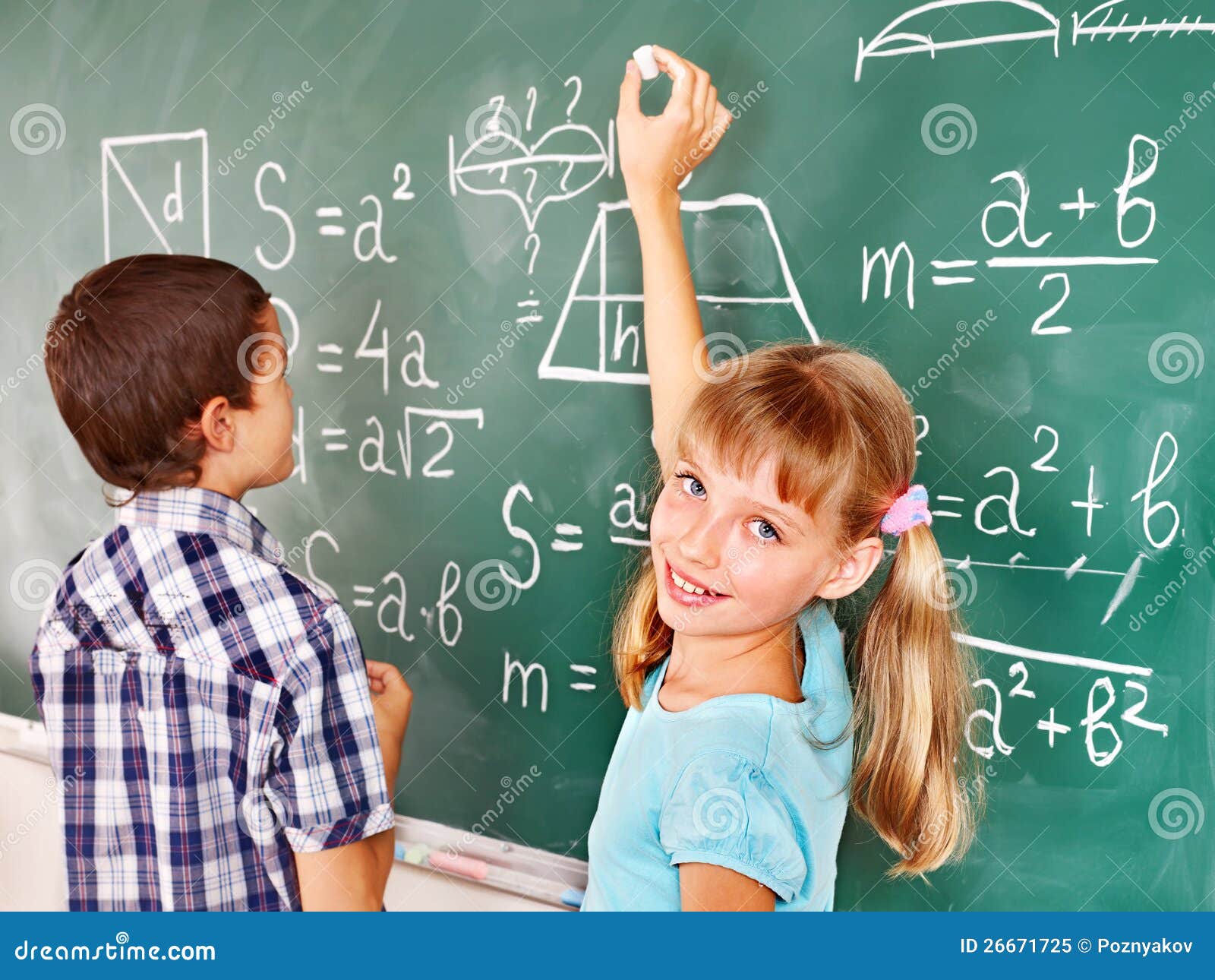 School Child Writting on Blackboard. Stock Image - Image of little ...