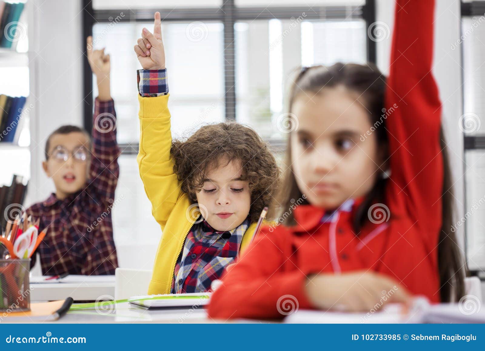 School Children in Classroom Stock Image - Image of studying, raised ...