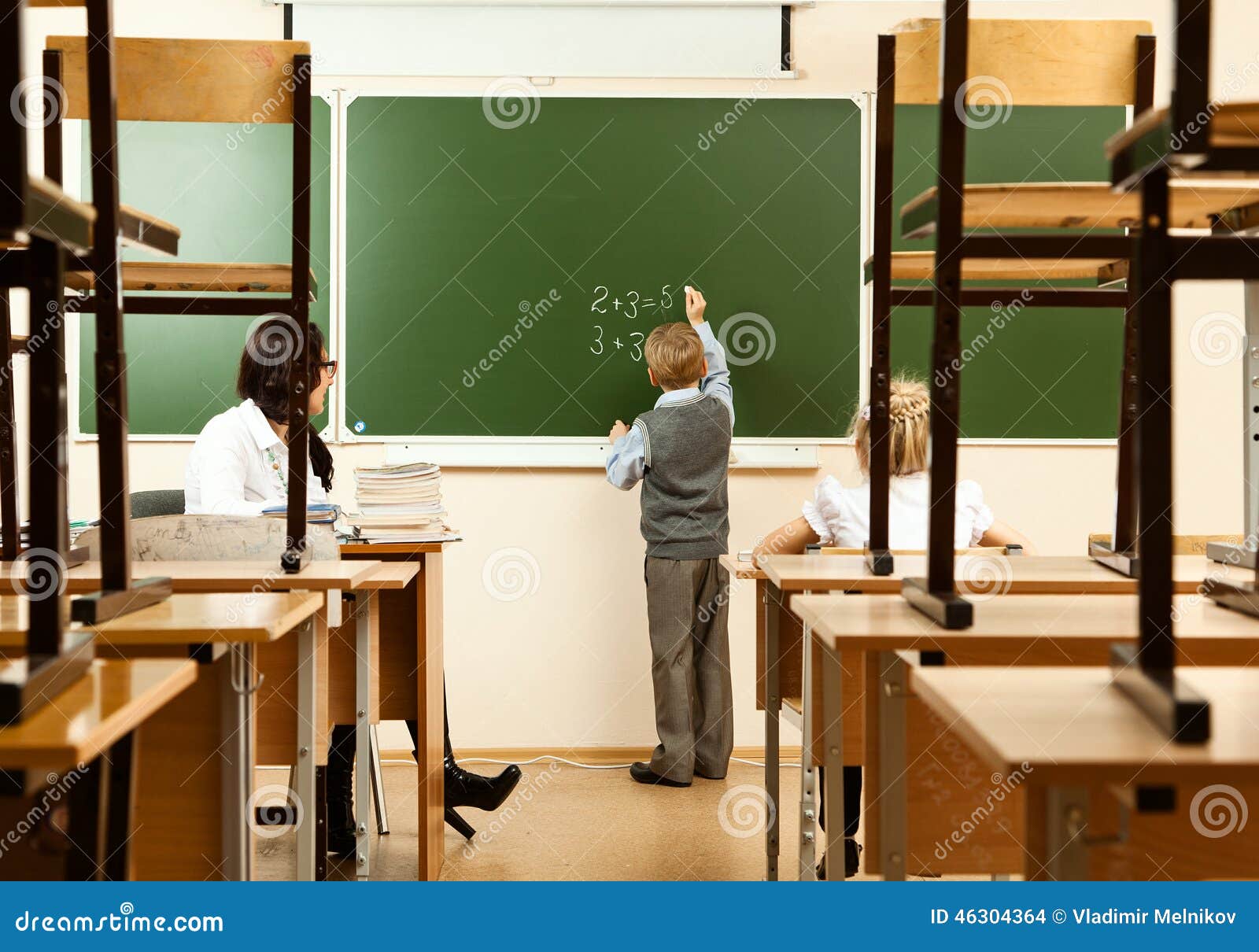 School Children in the Half Empty Classroom Stock Photo - Image of ...