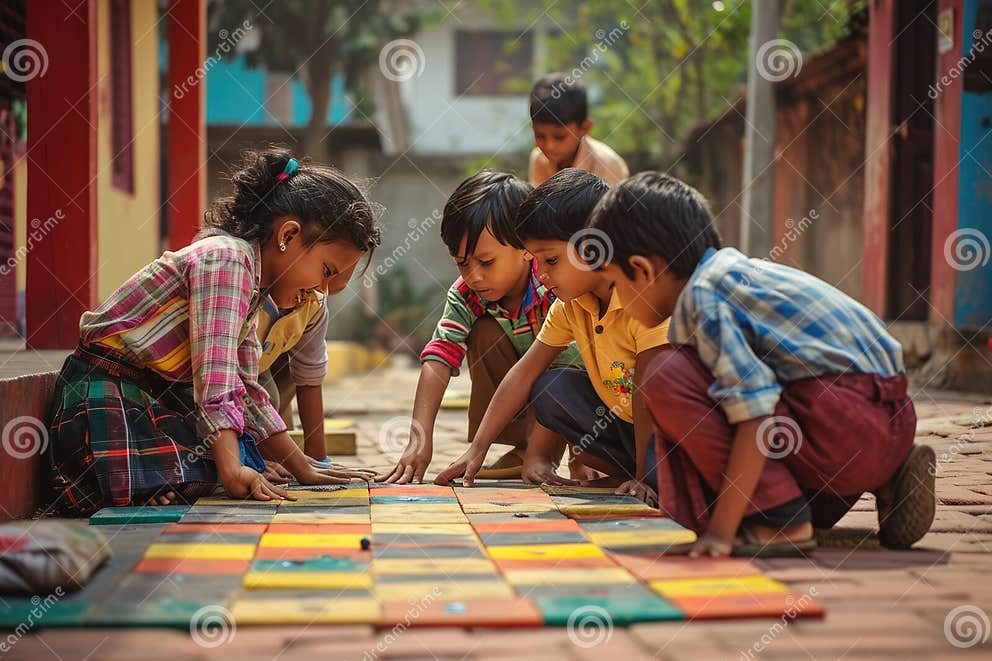 School Children Playing a Game for Learning in a Playground, Ai ...