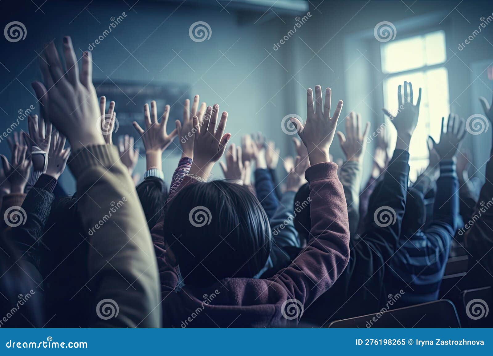 School, Children Raise Their Hands To Ask or Answer a Question for ...