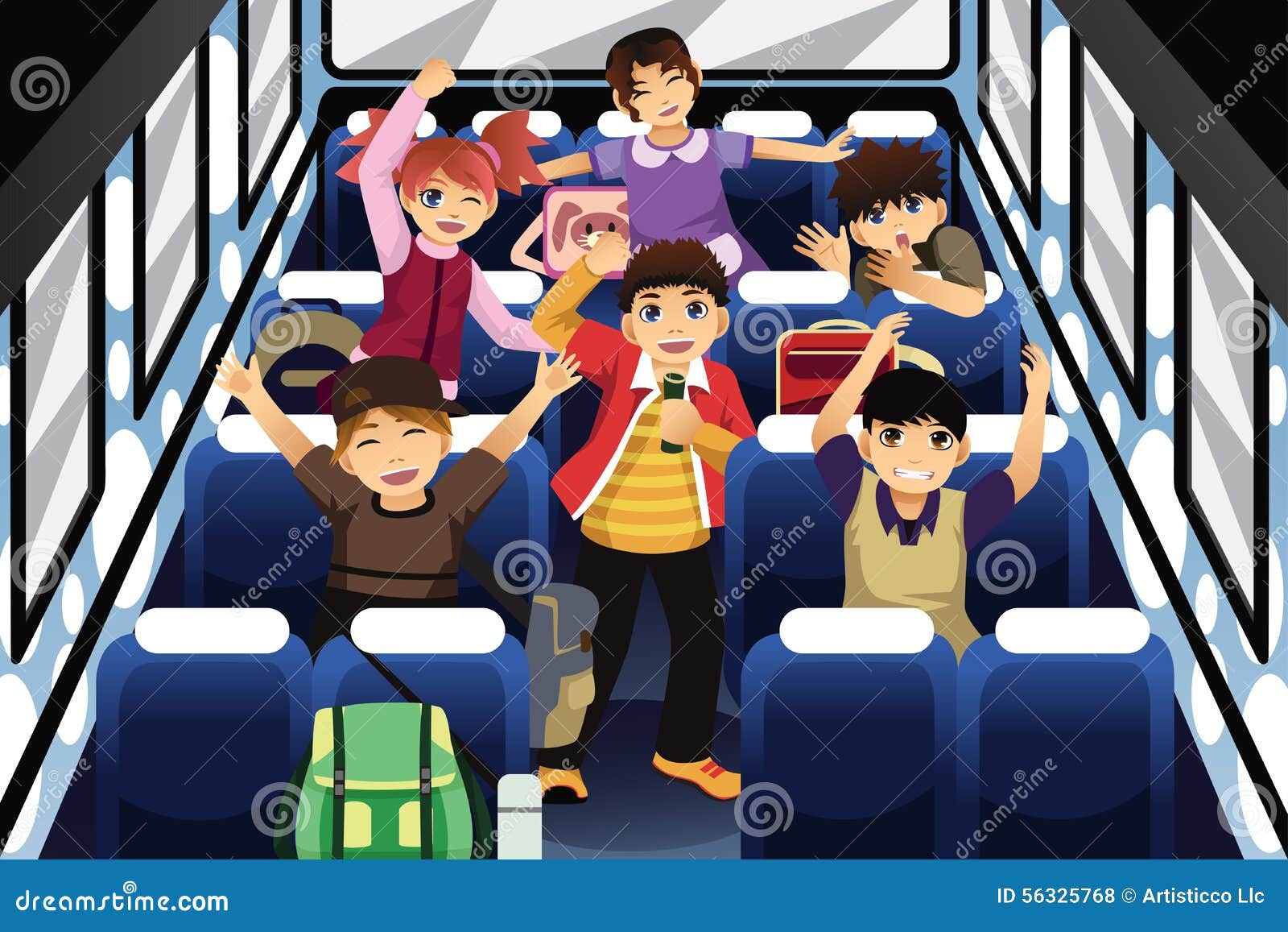School Children Singing And Dancing Inside The School Bus Stock Vector ...