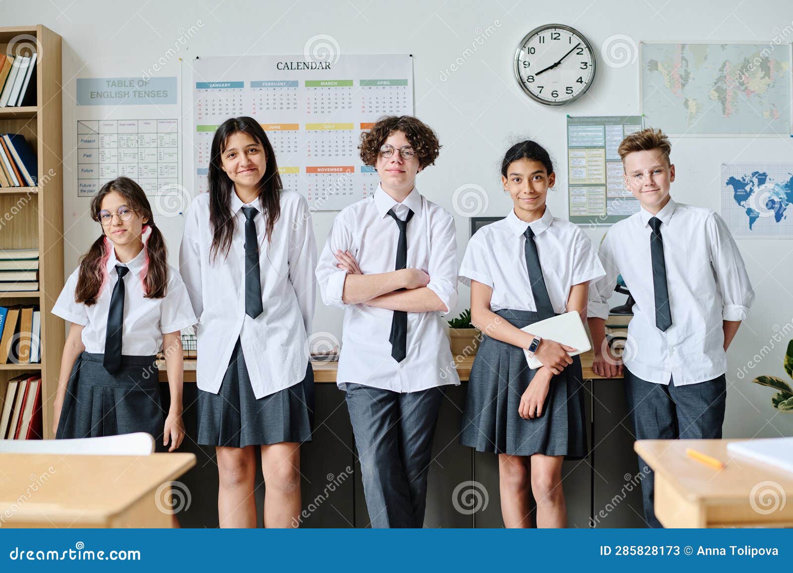 School Children Standing in the Classroom Stock Image - Image of ...
