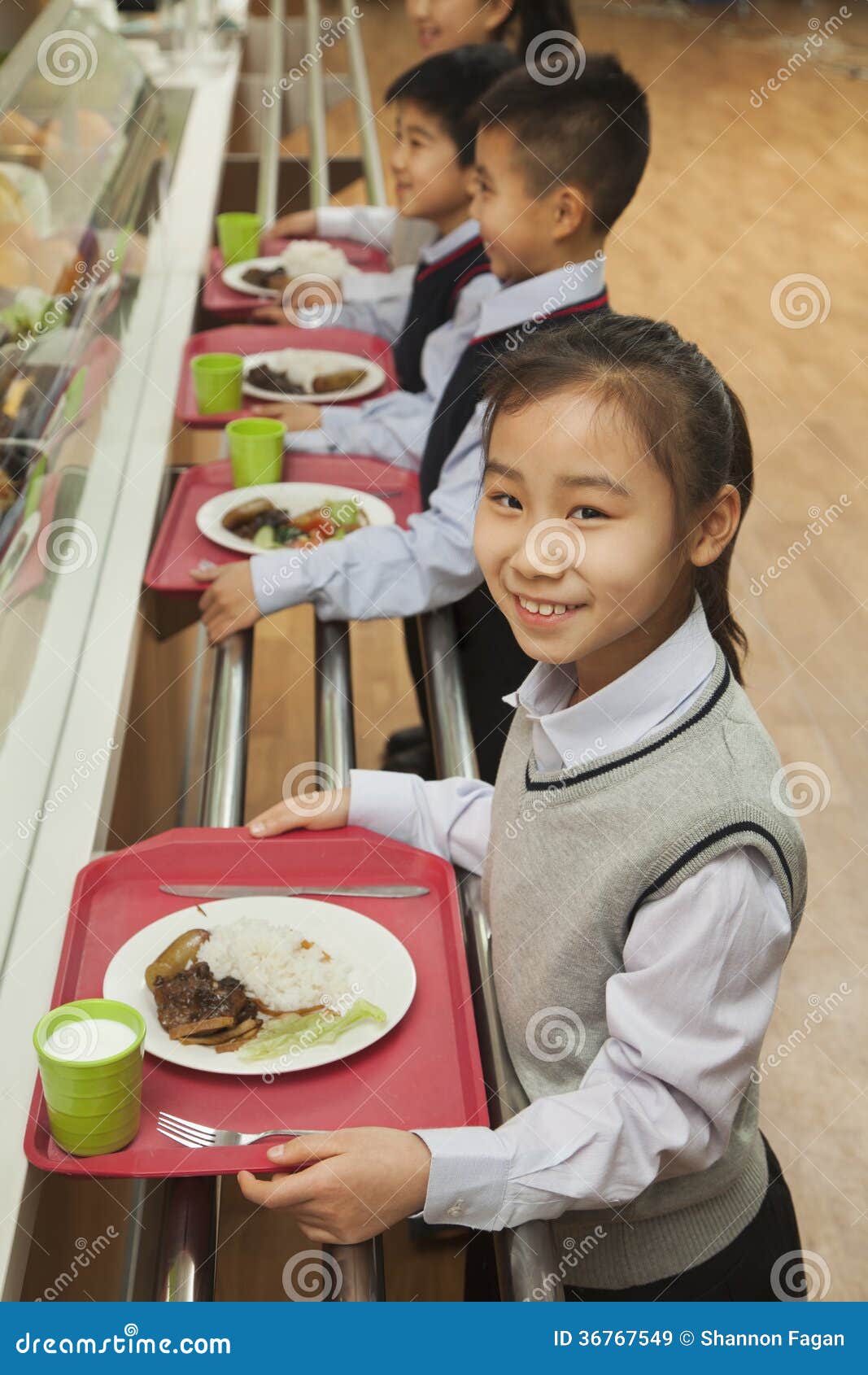 School Children Standing in Line in School Cafeteria Stock Image ...