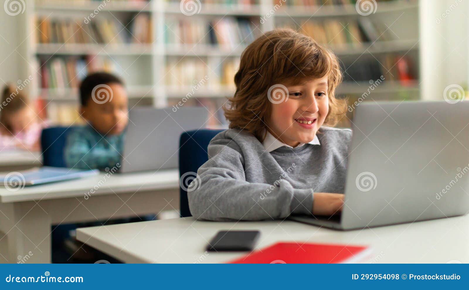School Children Studying with Laptops in Classroom Stock Photo - Image ...