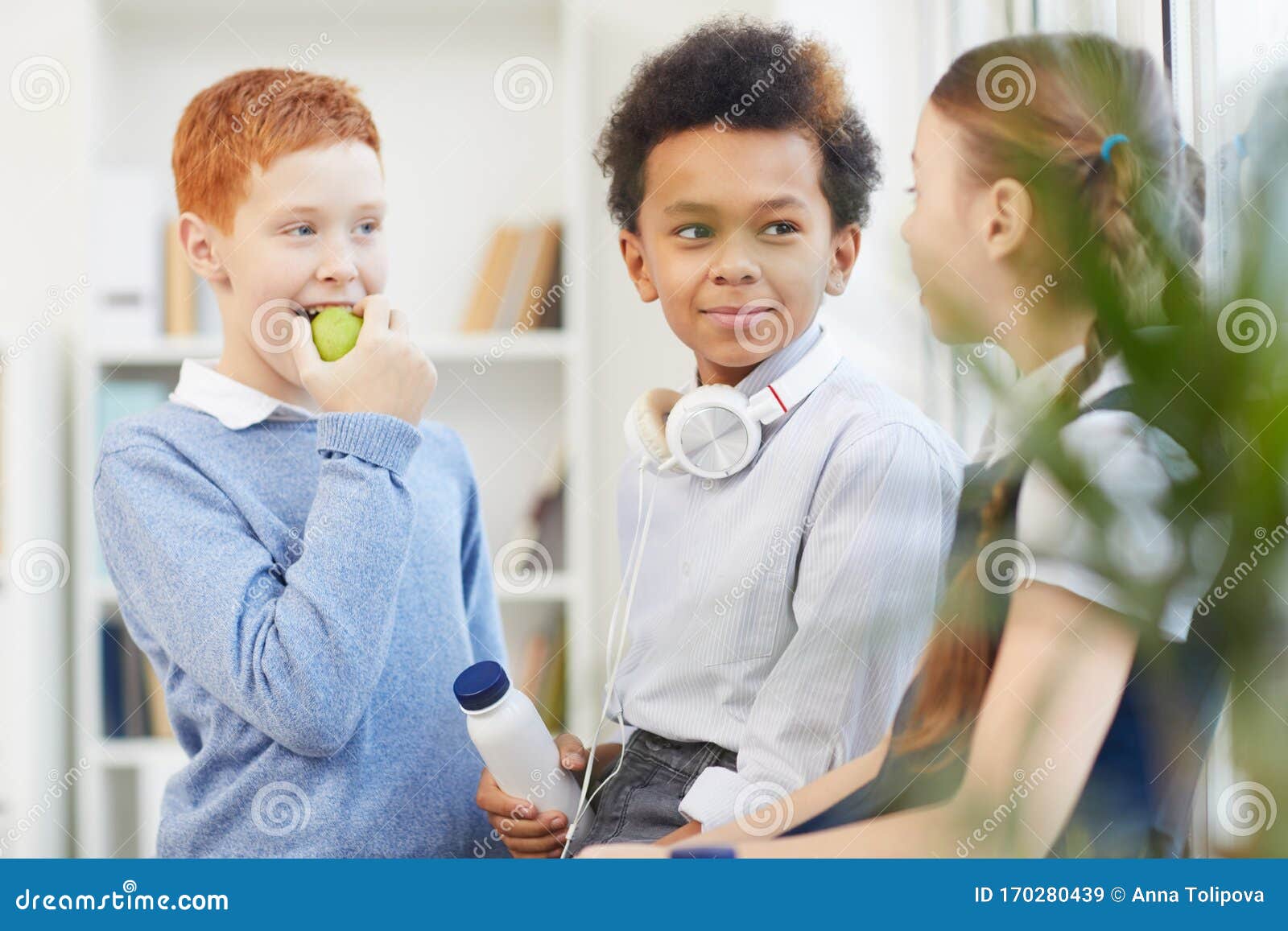 School Children Talking during Break Stock Image - Image of happiness ...