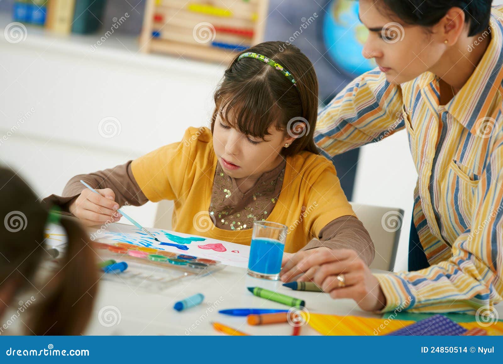School Children and Teacher in Art Class Stock Photo - Image of ...