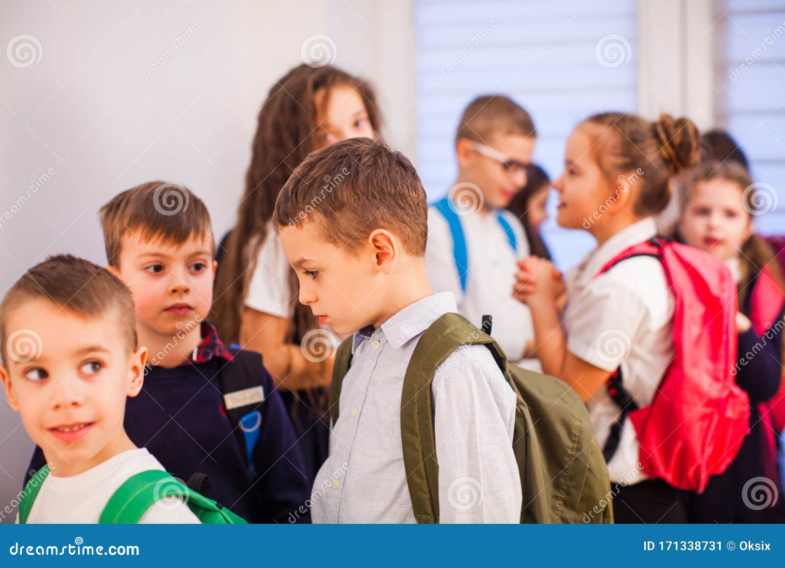 School Children in Uniform with Backpacks Going To Class Stock Image ...