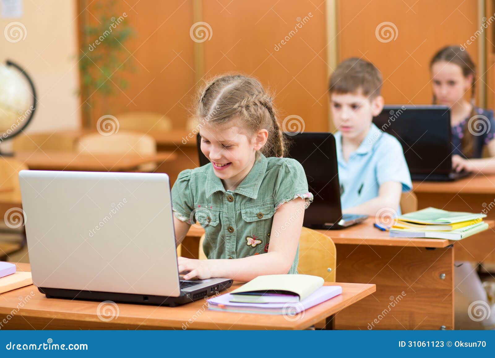 School Children Using Laptop at Lesson Stock Image - Image of classmate ...