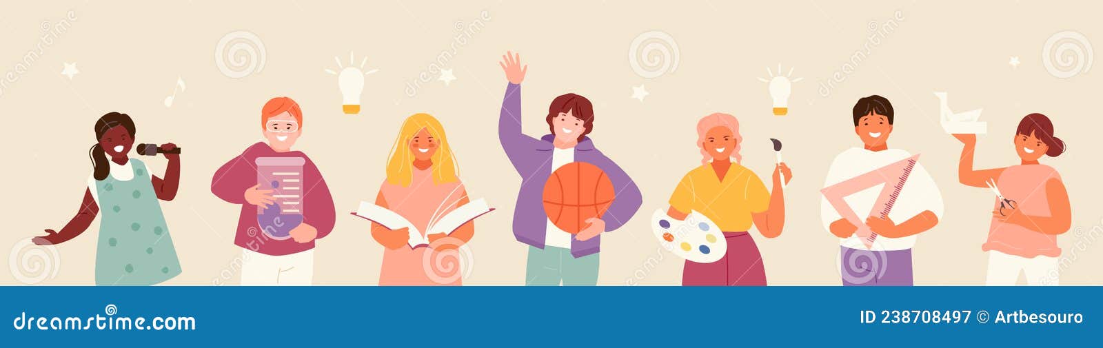 School Children with Various Hobbies Stock Vector - Illustration of ...