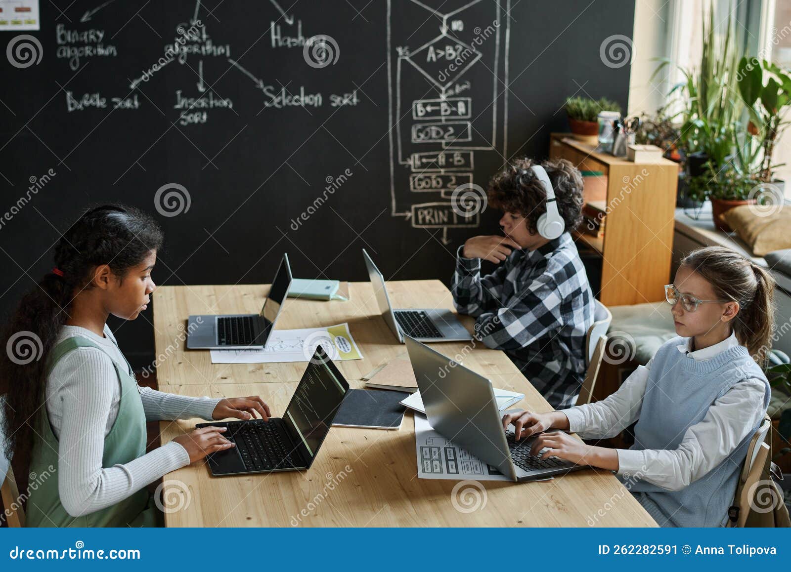 School Children Working with Interface on Computers Stock Image - Image ...