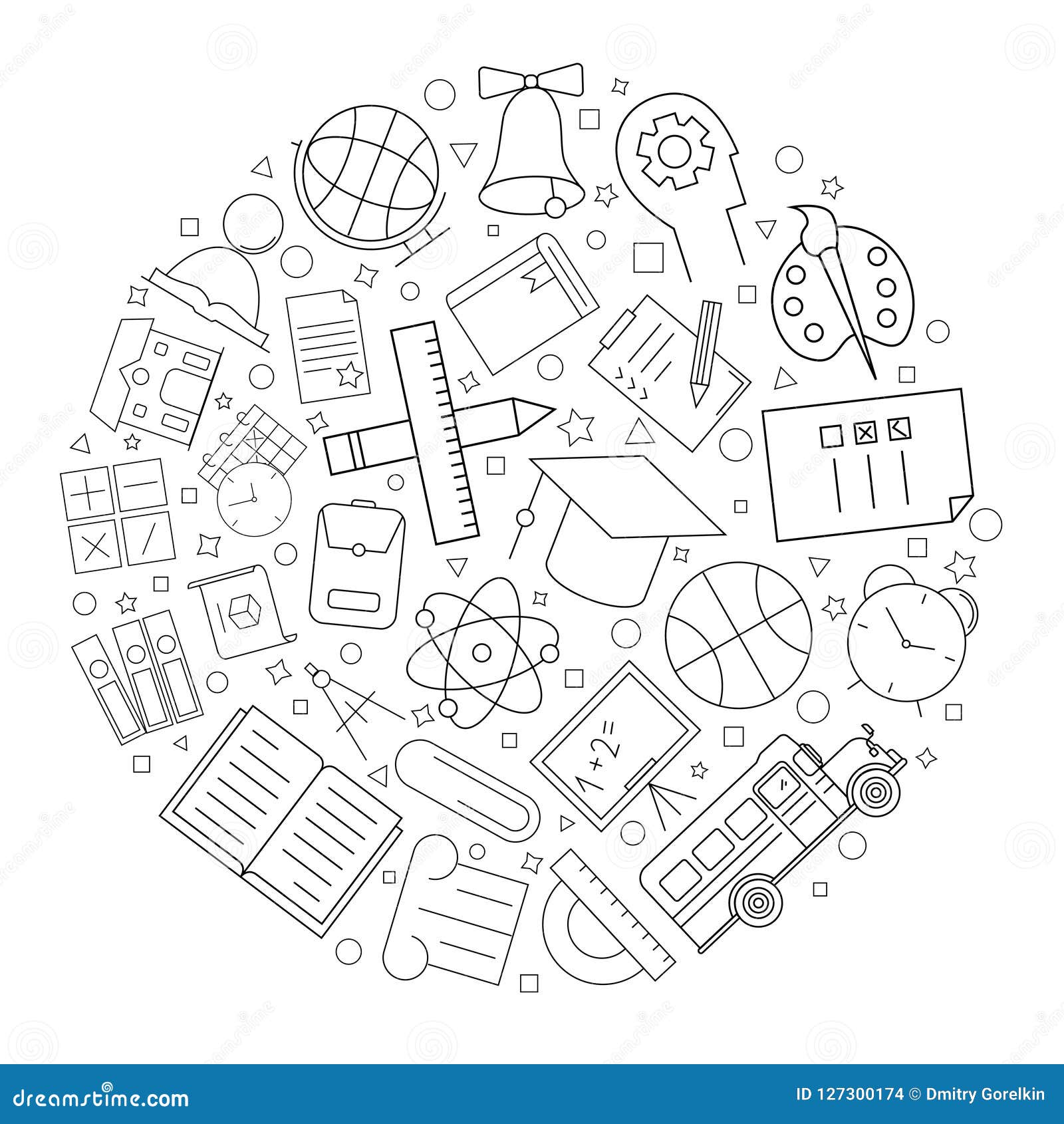 School Circle Background from Line Icon. Linear Vector Pattern Stock ...