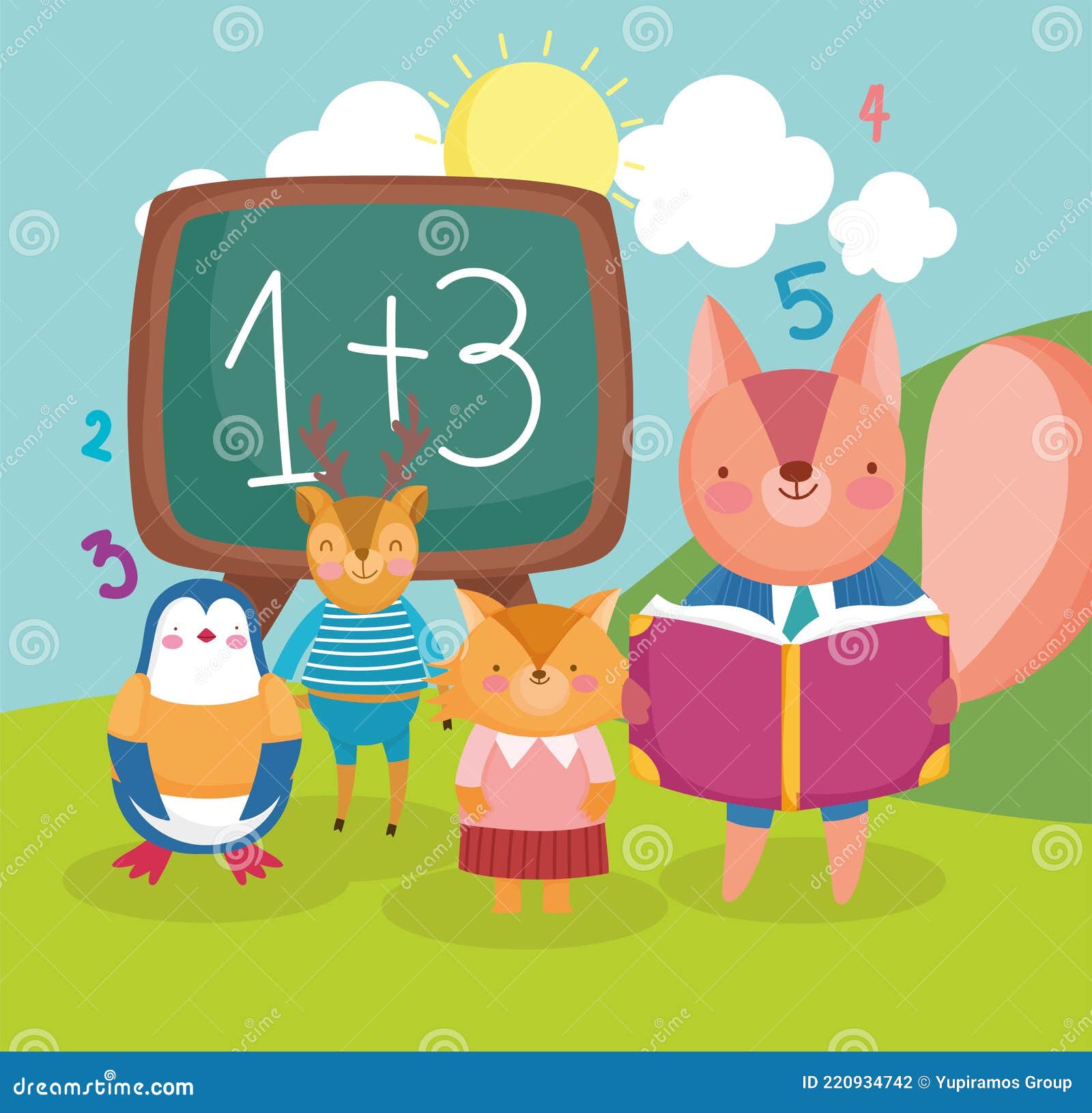 School class animals stock vector. Illustration of deer - 220934742
