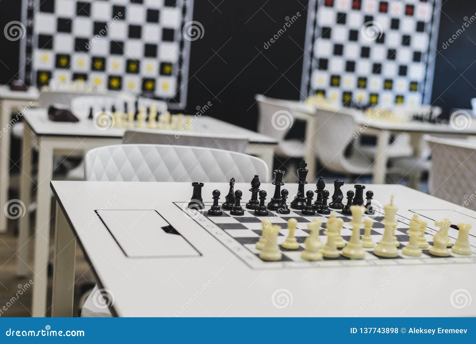 School Class of Intellectual Development, Several Chess Tables Stock ...