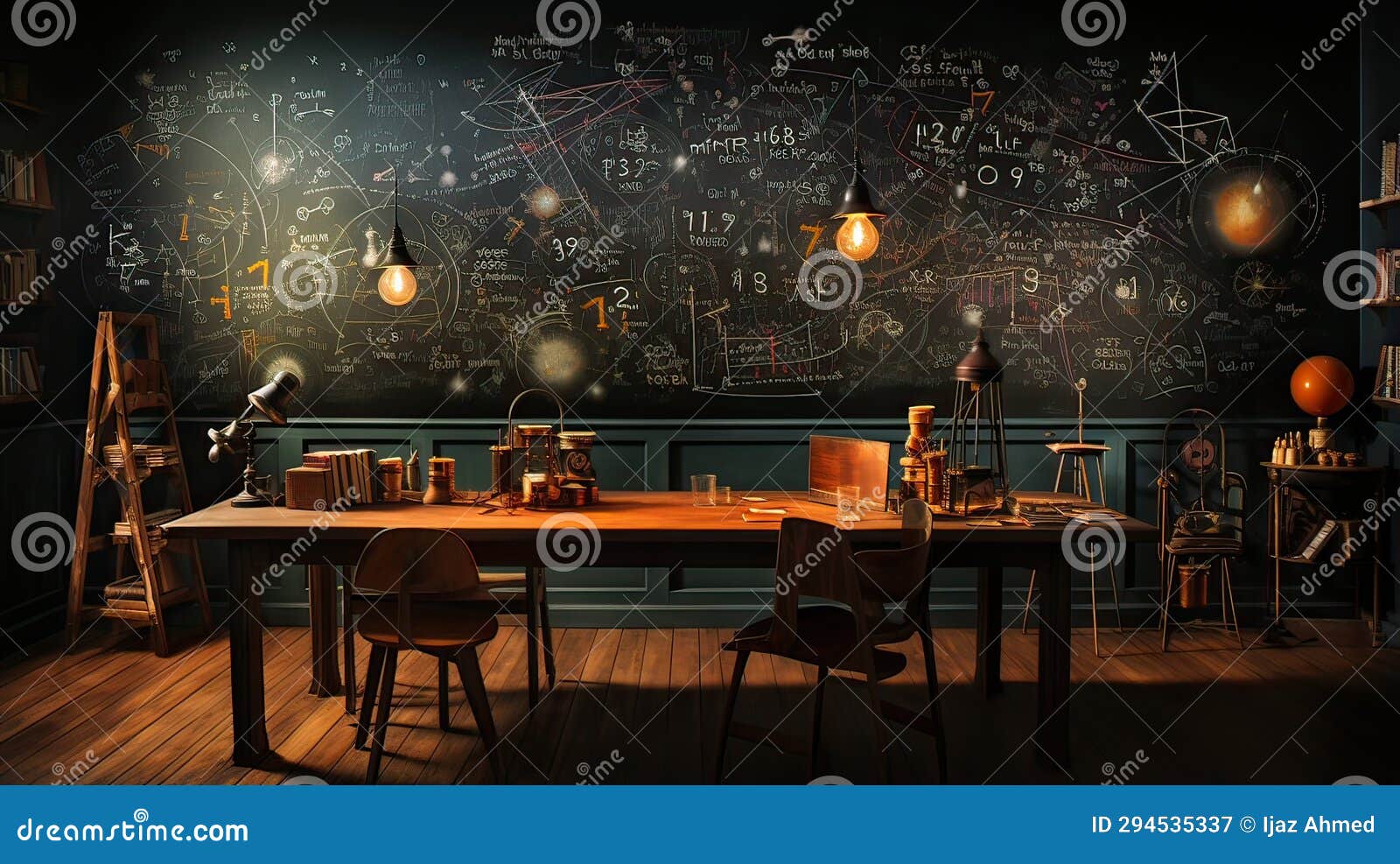 A School Class Room with Table and Chairs Having Mathematics Work ...