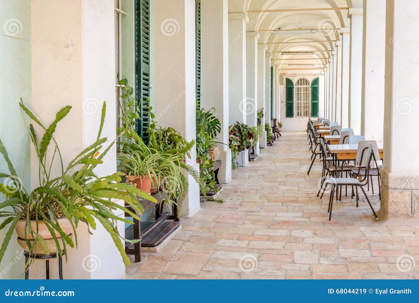 School Class, Tables and Chairs Outside in a Monastery Stock Image ...