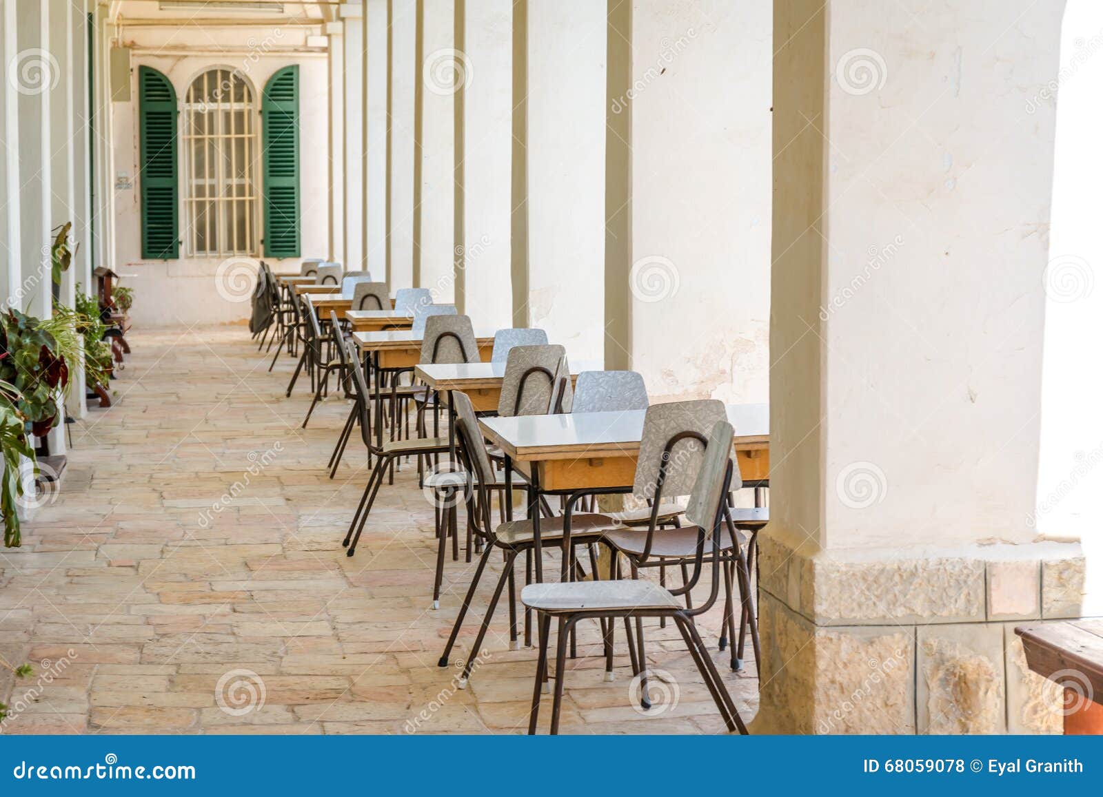 School Class, Tables and Chairs Outside in a Monastery Stock Photo ...
