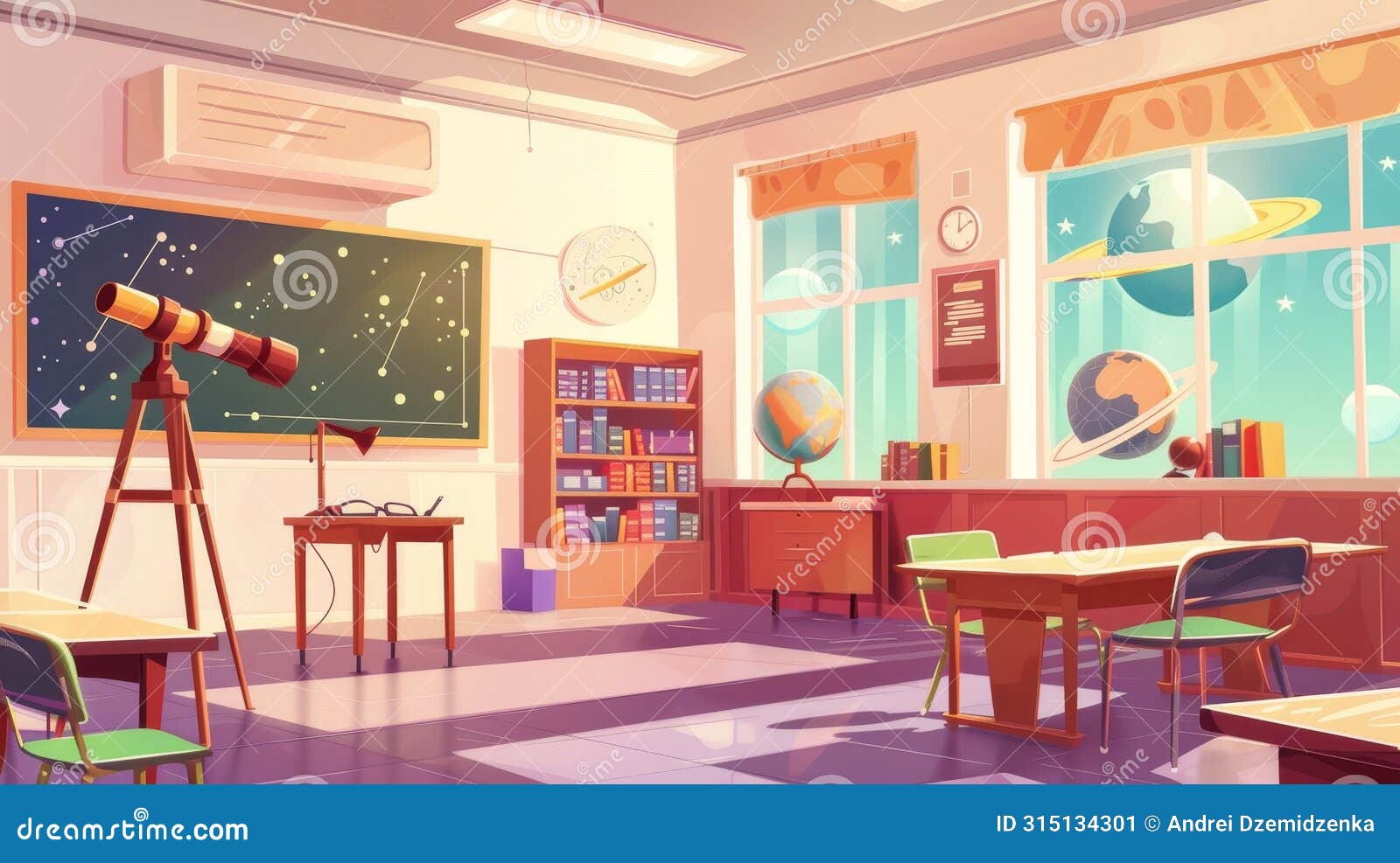 School Classroom for Astronomy Learning. Modern Illustration of Empty ...