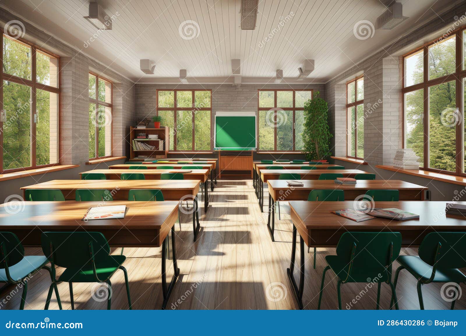 School Classroom with a Chalkboard or Whiteboard at the Front of the ...