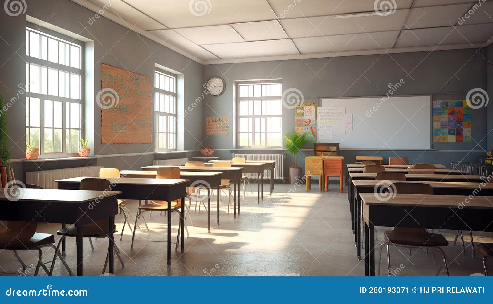 School Classroom with School Desks and Blackboard. Generative Ai Stock ...