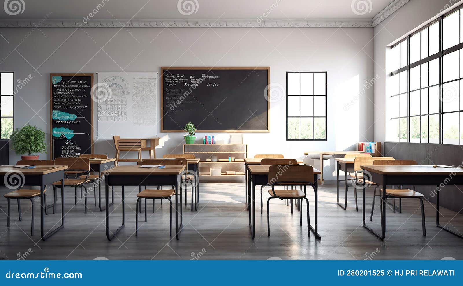 School Classroom with School Desks and Blackboard. Generative Ai Stock ...