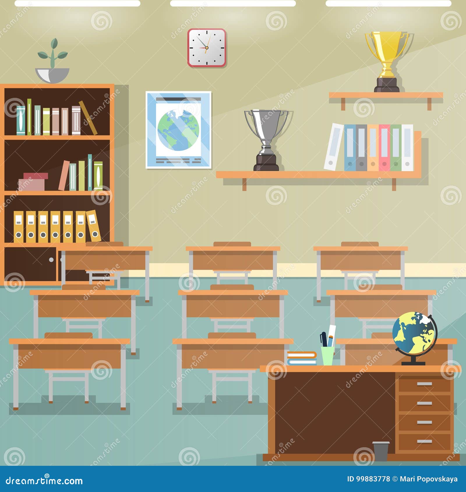 School Classroom with Desks. Stock Vector - Illustration of blackboard ...