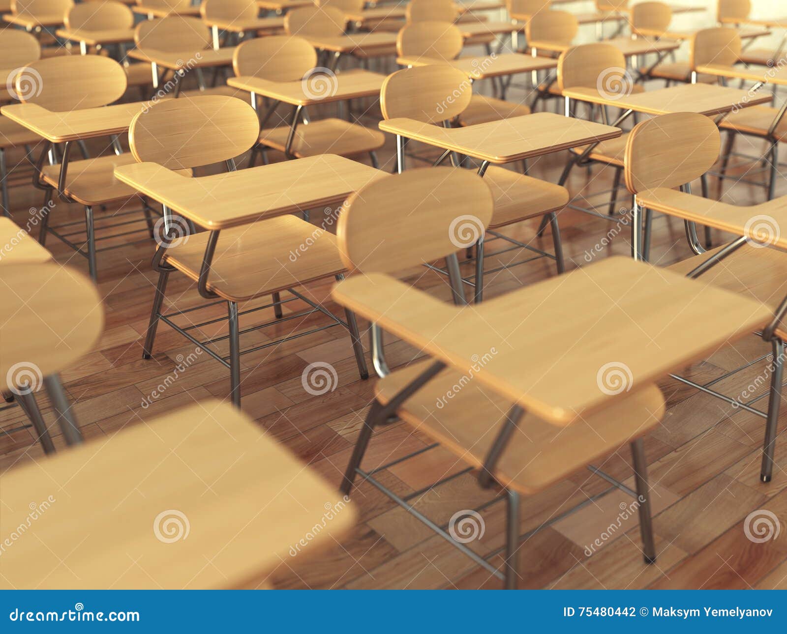 School Classroom with Empty School Chairs and Blackboard. Back T Stock ...