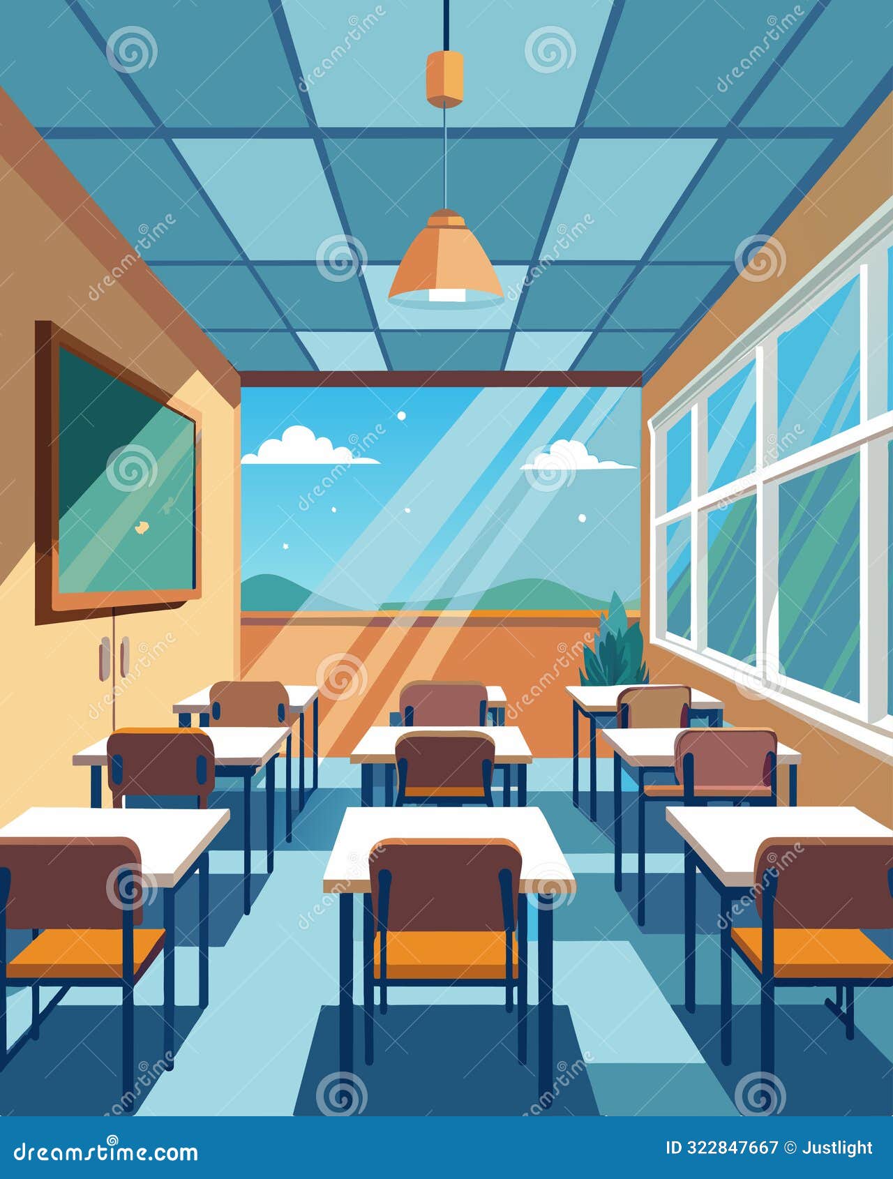 A School Classroom Filled with Natural Light from Large Windows ...