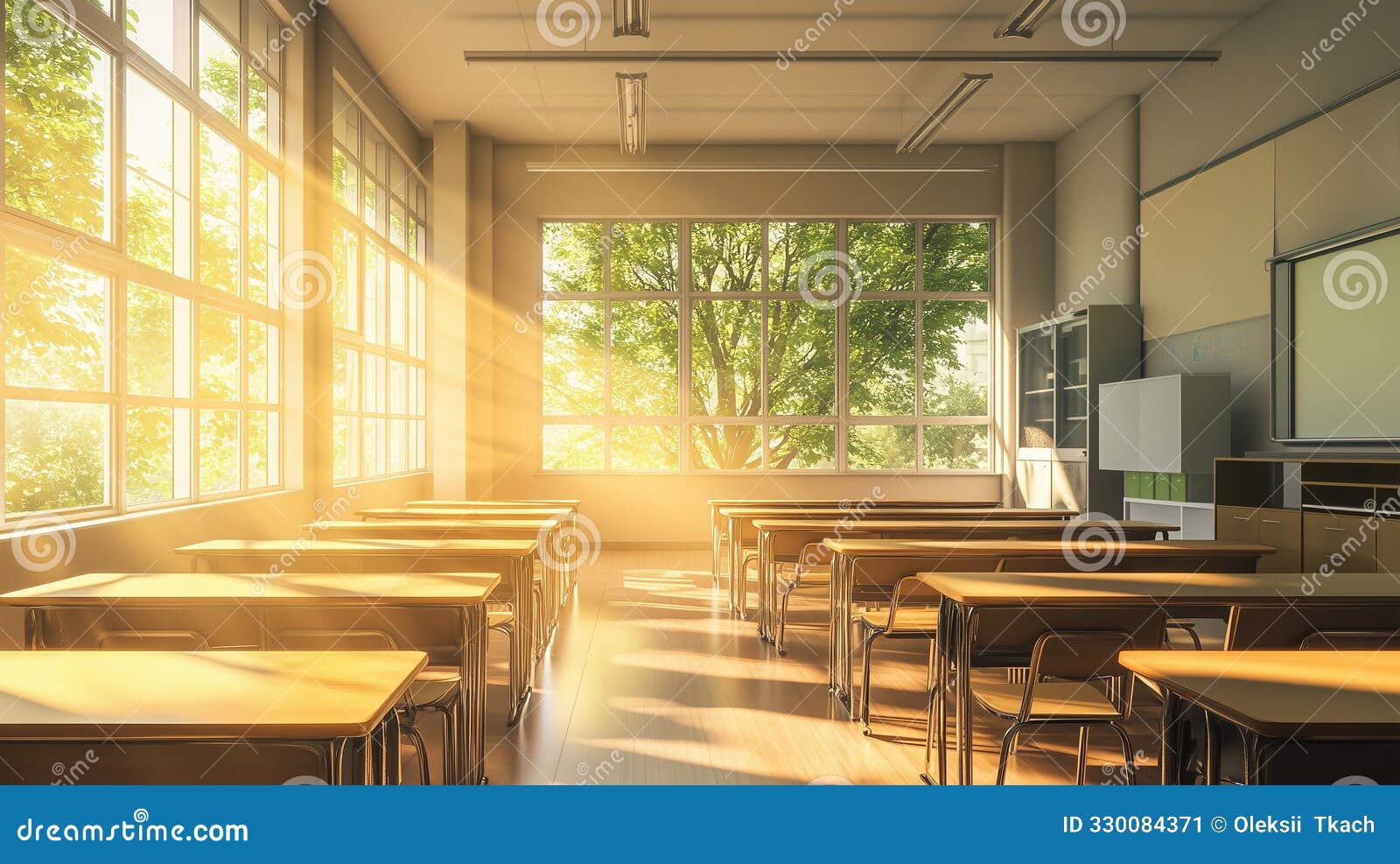 School Classroom Filled Sunlight Stock Illustration - Illustration of ...